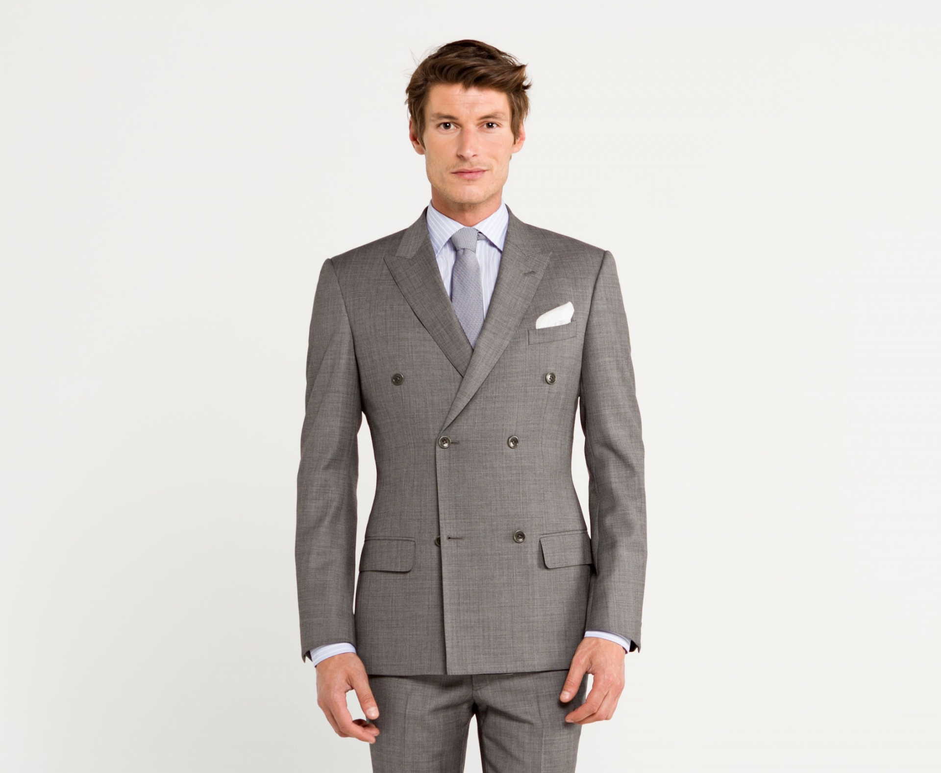 Grey Wool fil-à-fil double breasted Suit Mayfair| Mansolutely
